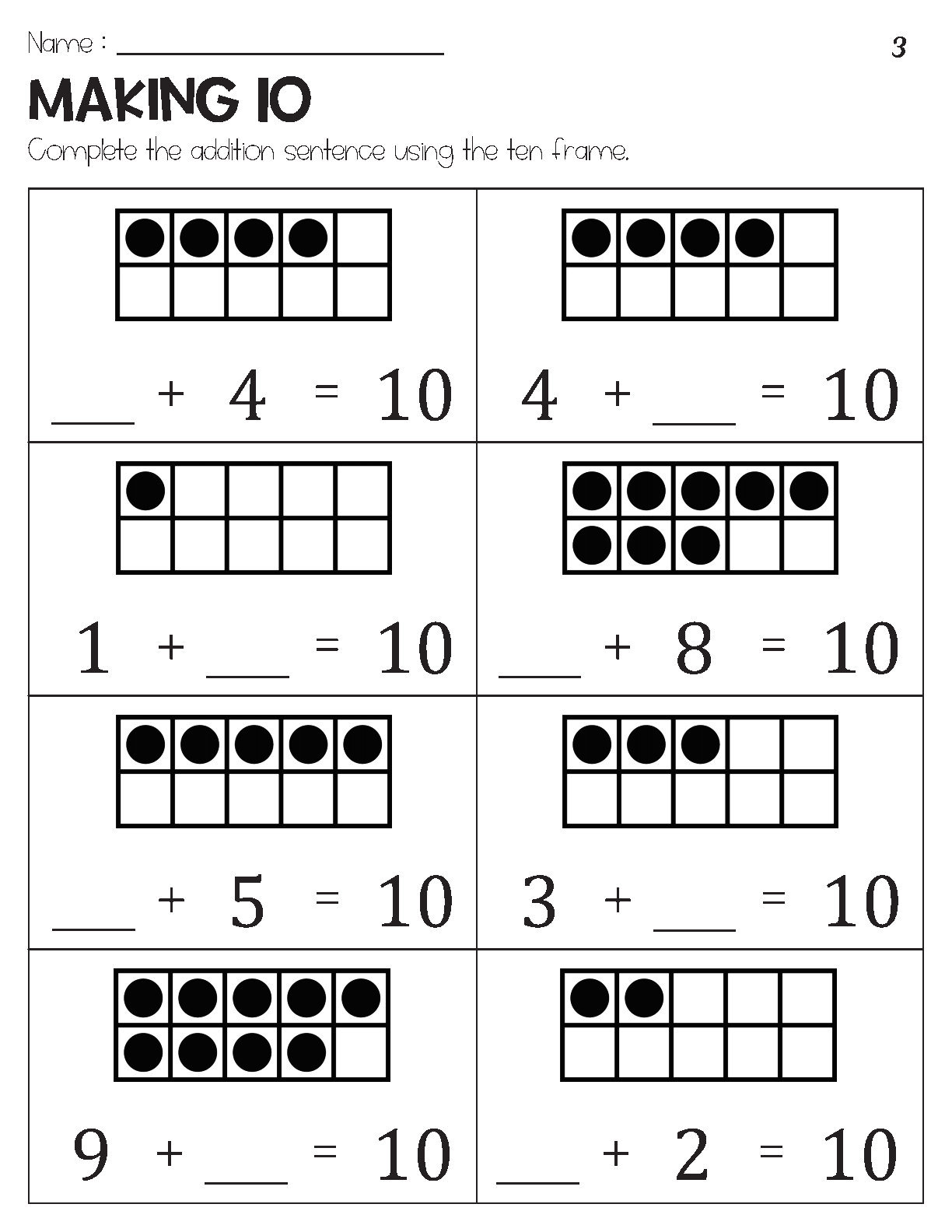 Making 10 Addition With Ten Frame Worksheets - Etsy