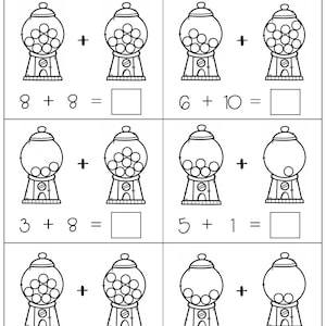 Addition With Pictures Sum up to 20 Worksheets - Adding Gumballs ...