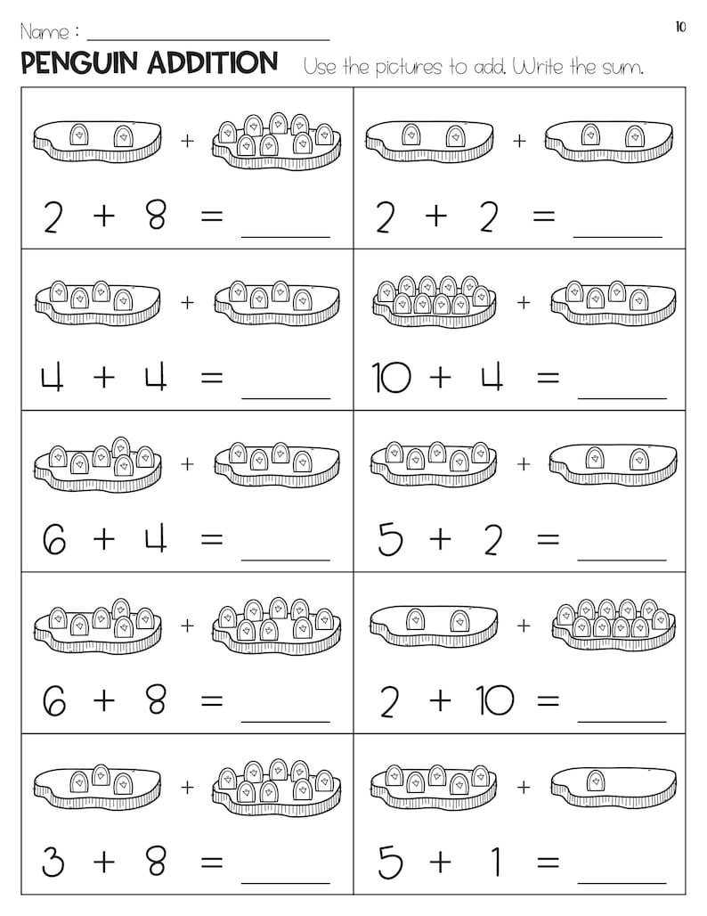 Addition With Pictures to 20 Worksheets - Adding Penguin - Etsy