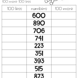 100 More and 100 Less Worksheets - Ocean Theme - Etsy