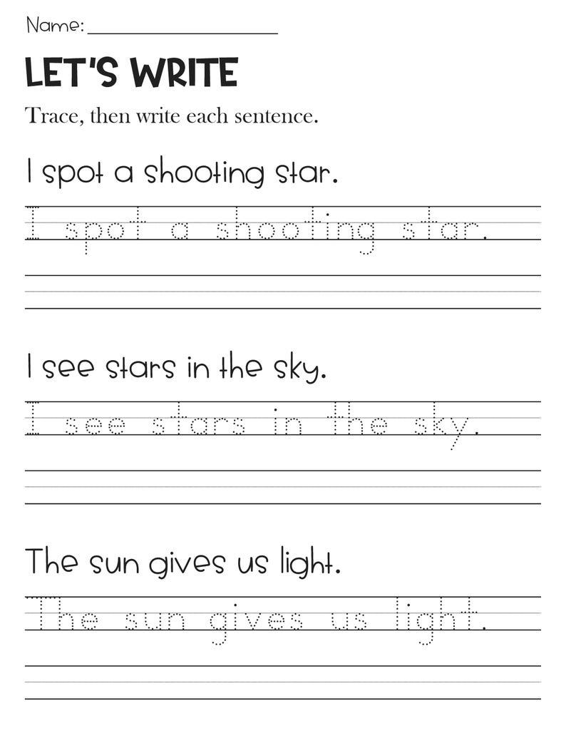 Sentence Writing and Tracing Handwriting Practice - Science Theme - Etsy