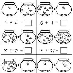 Addition With Pictures Sum up to 20 Worksheets - Adding Fish Bowls ...