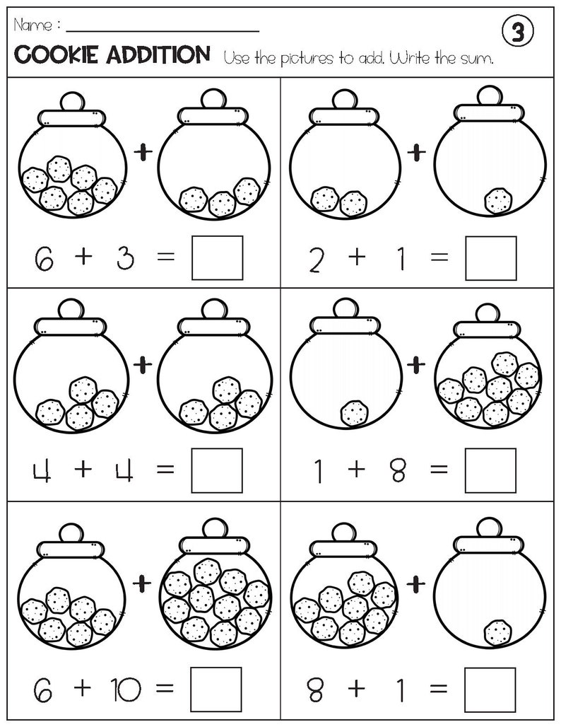 Addition With Pictures Sum up to 20 Worksheets - Adding Cookie Pictures ...