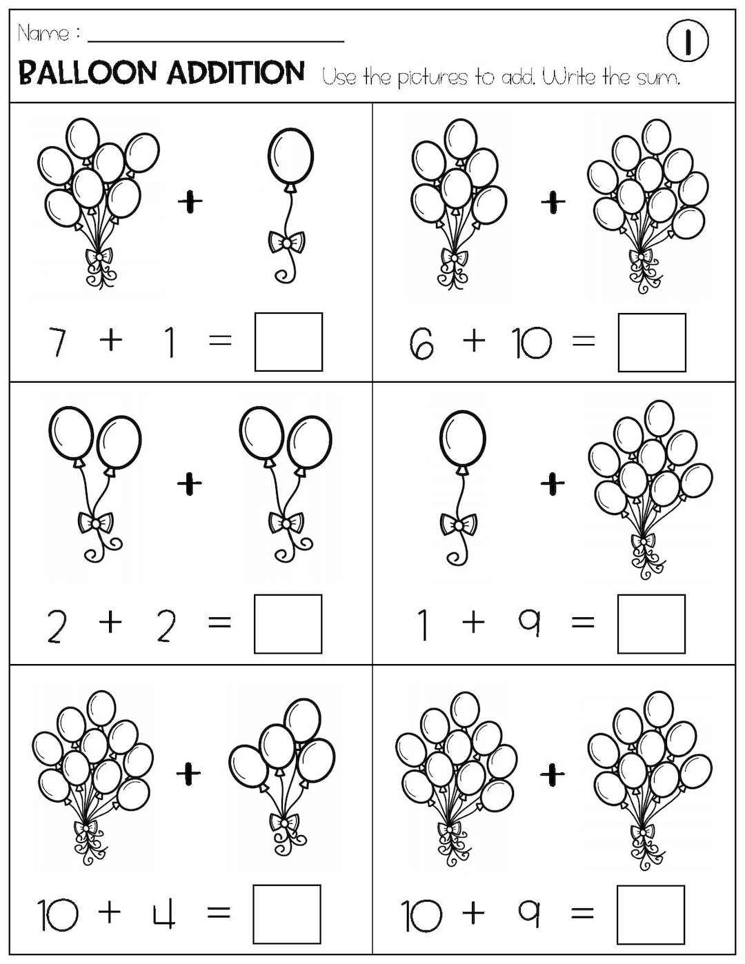 Addition With Pictures Sum Up To 20 Worksheets Adding Etsy