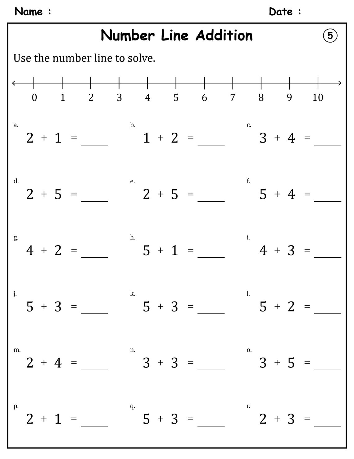Addition and Subtraction Under 10 With Number Line Worksheets - Etsy