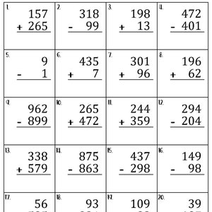 Mixed Addition and Subtraction Within 1000 Worksheets - Etsy