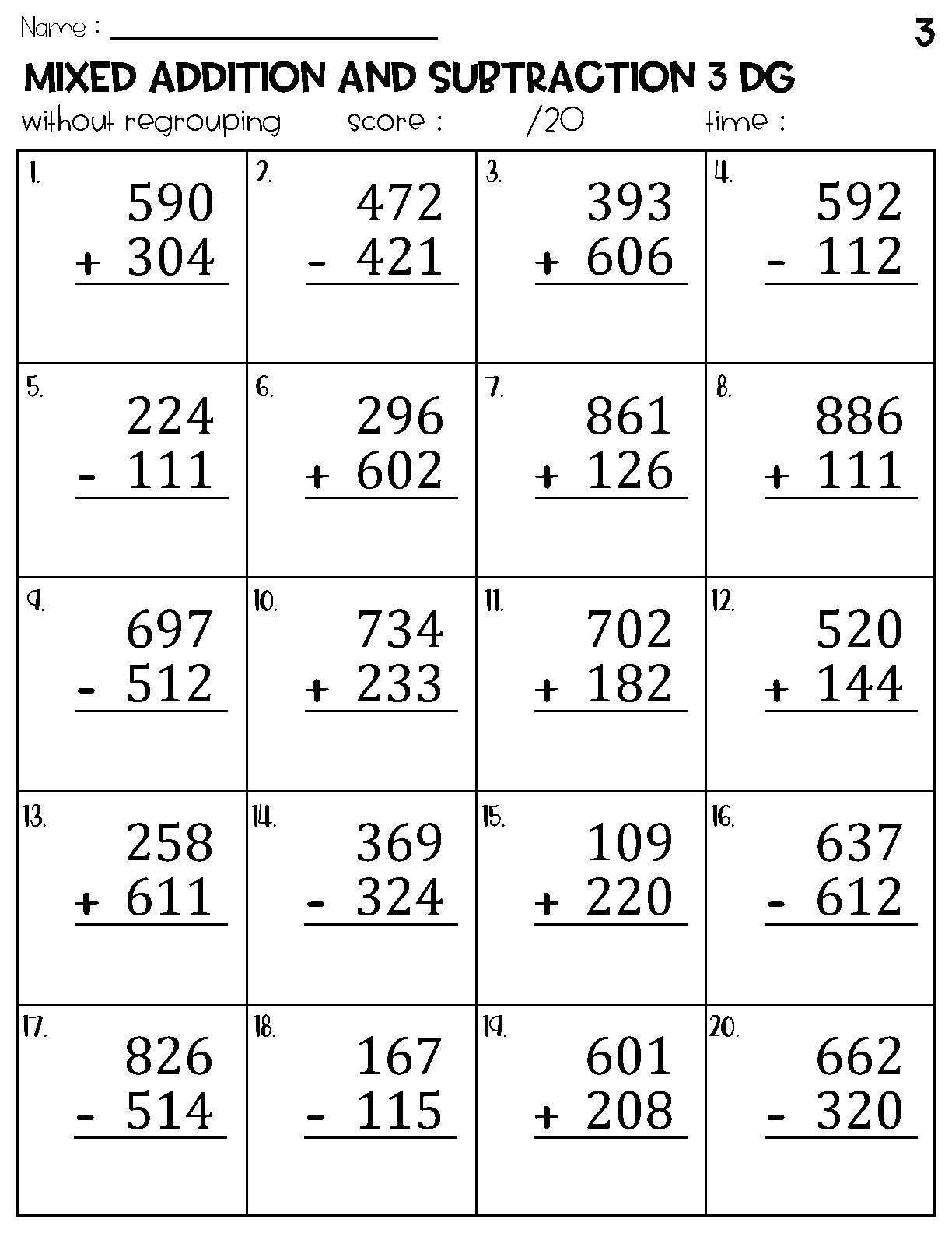 Test De Mathématiques Addition Et Soustraction