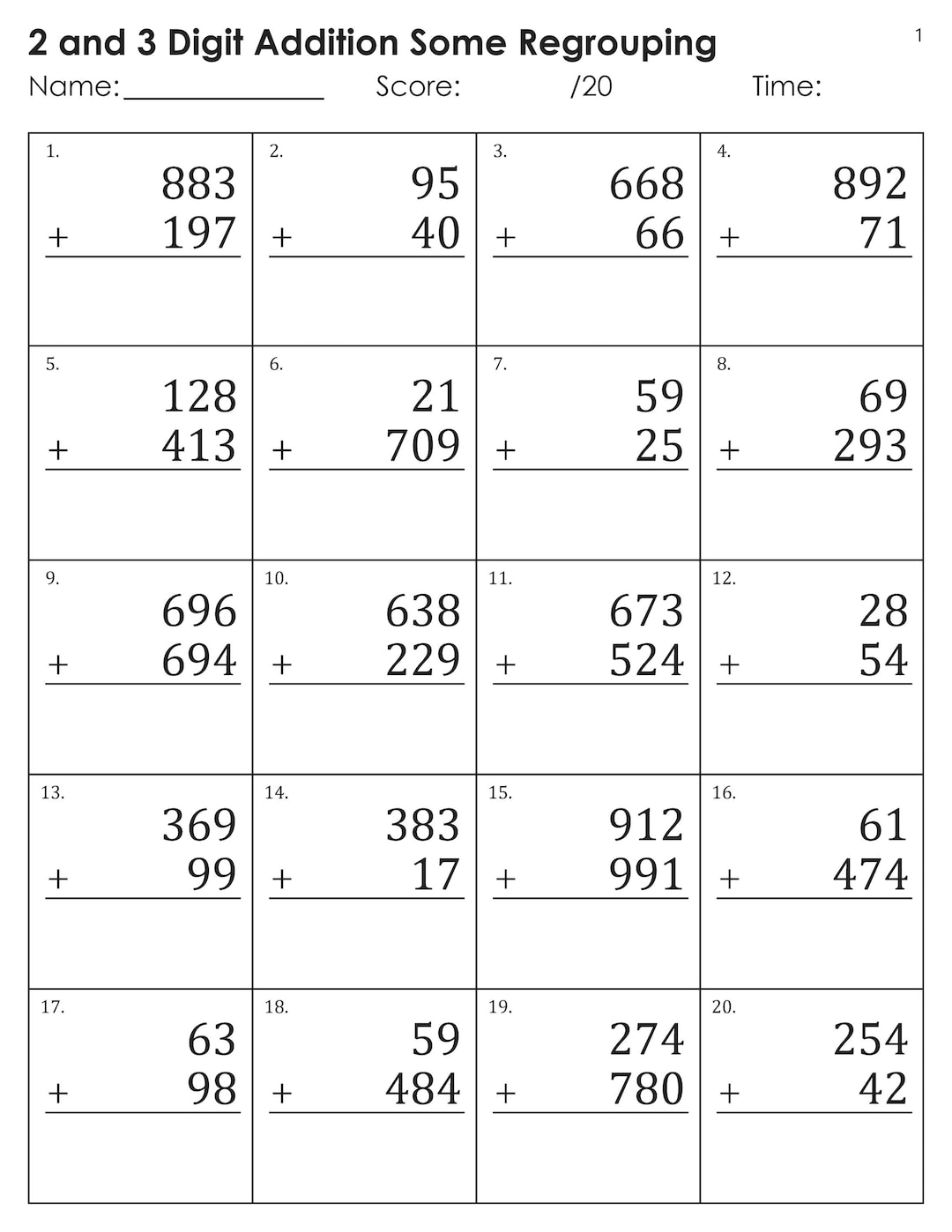 2 and 3 Digit Addition With Some Regrouping Worksheets - Etsy