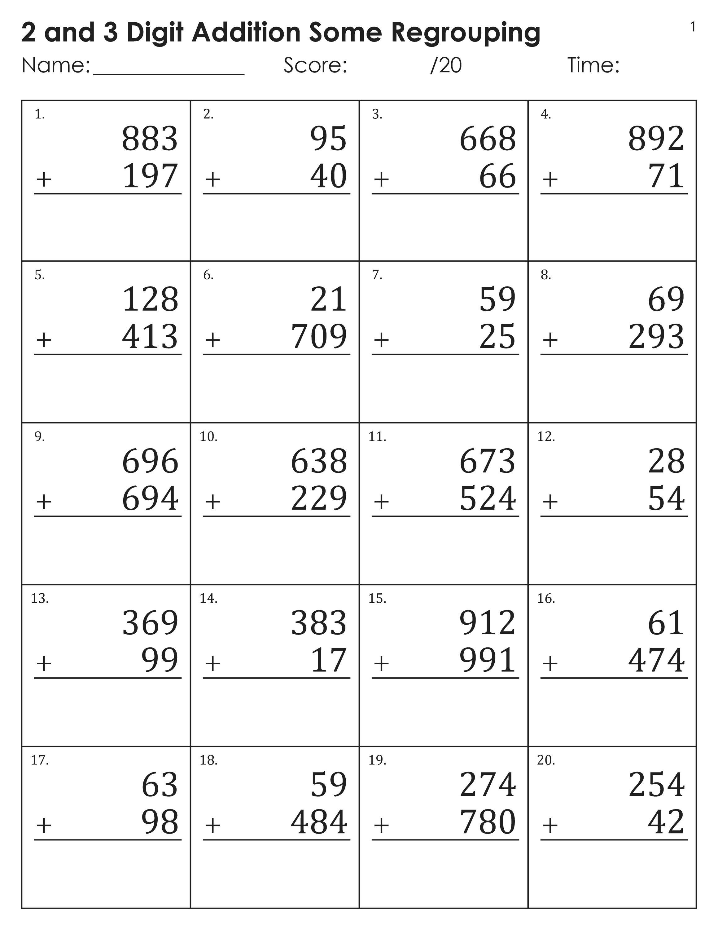 2 and 3 Digit Addition With Some Regrouping Worksheets - Etsy