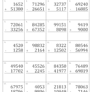4 and 5 Digit Mixed Addition and Subtraction With Some Regrouping ...