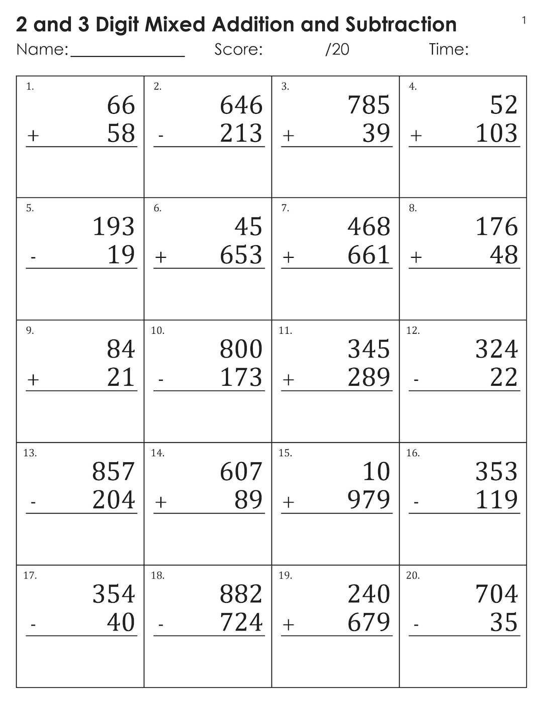 2 and 3 Digit Mixed Addition and Subtraction With Some Regrouping ...