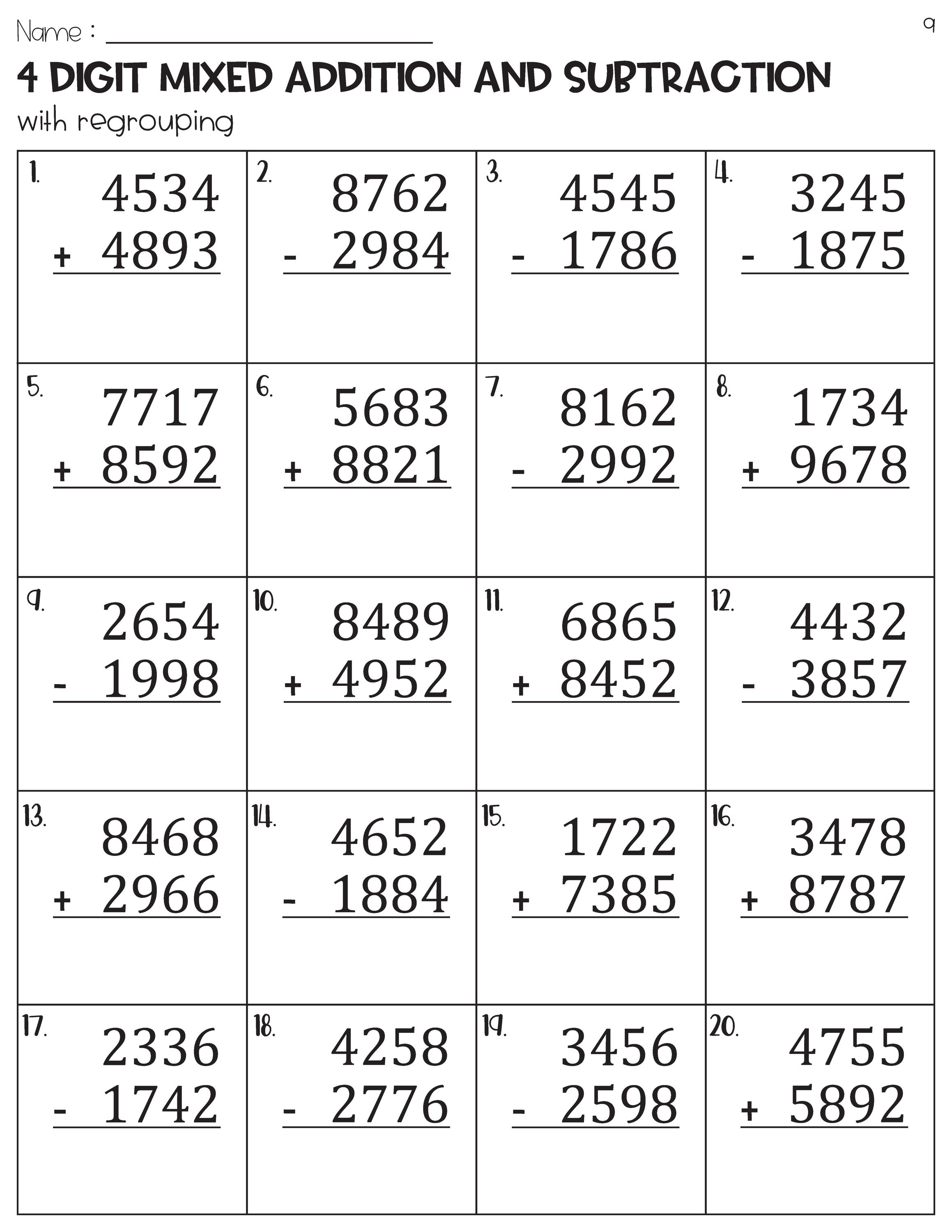 4 Digit Mixed Addition and Subtraction With Regrouping Worksheets - Etsy