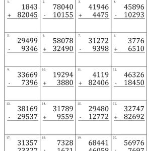 4 and 5 Digit Mixed Addition and Subtraction With Some Regrouping ...
