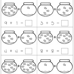 Addition With Pictures Sum up to 20 Worksheets - Adding Fish Bowls ...