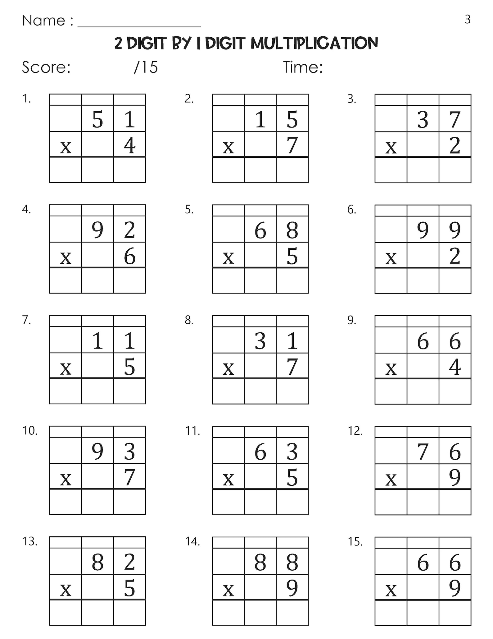 2 Digit by 1 Digit Multiplication With Grid Worksheets - Etsy