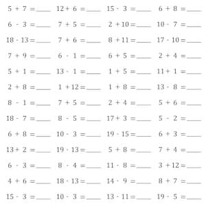 Math Fact Fluency Addition and Subtraction to 20 Timed Tests Practice ...