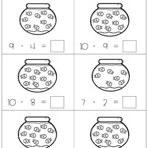 Subtraction With Pictures Within 10 Worksheets - Subtracting Fish Bowls ...