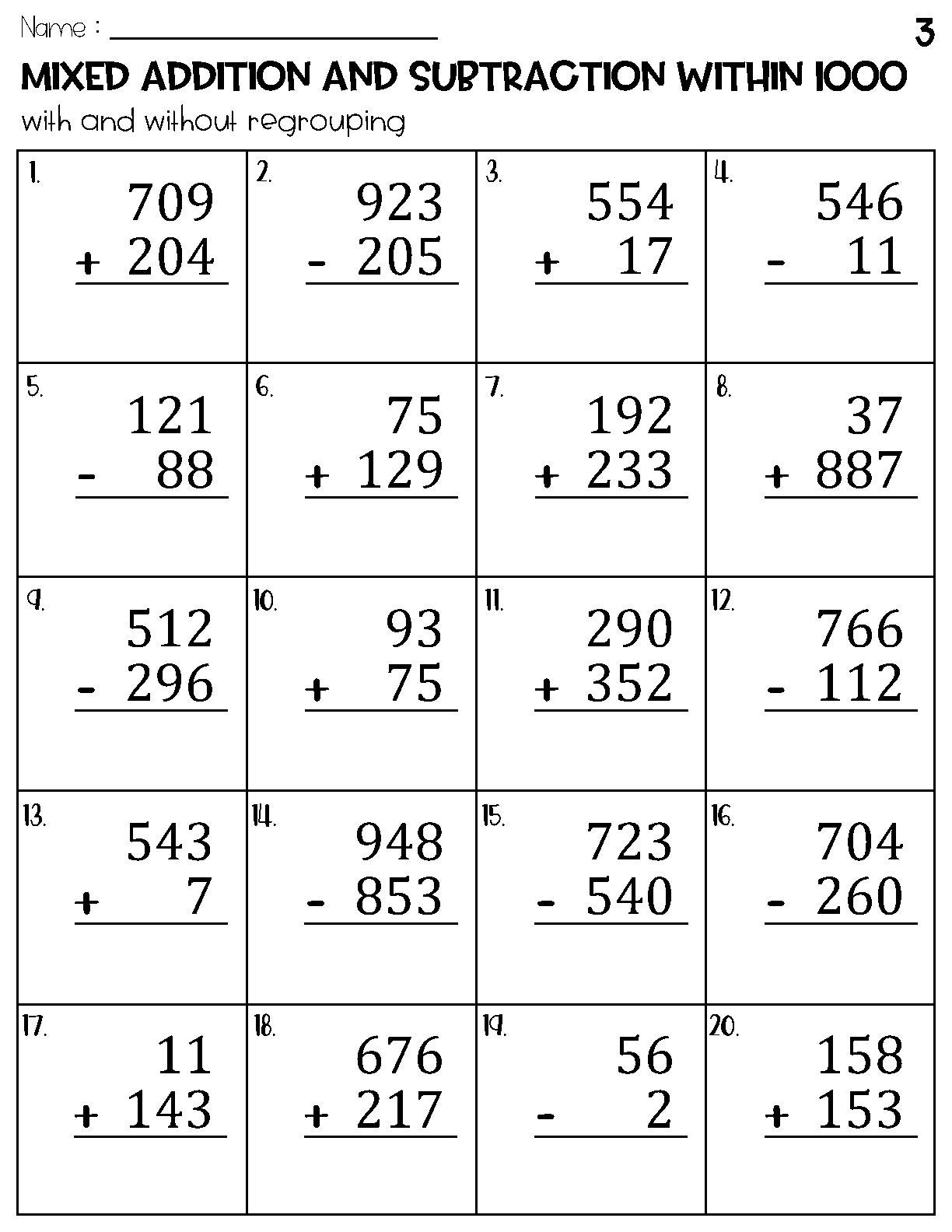 Mixed Addition and Subtraction Within 1000 Worksheets - Etsy
