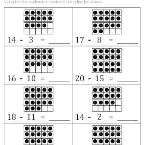Subtraction Within 20 With Ten Frame Pictures Worksheets - Etsy
