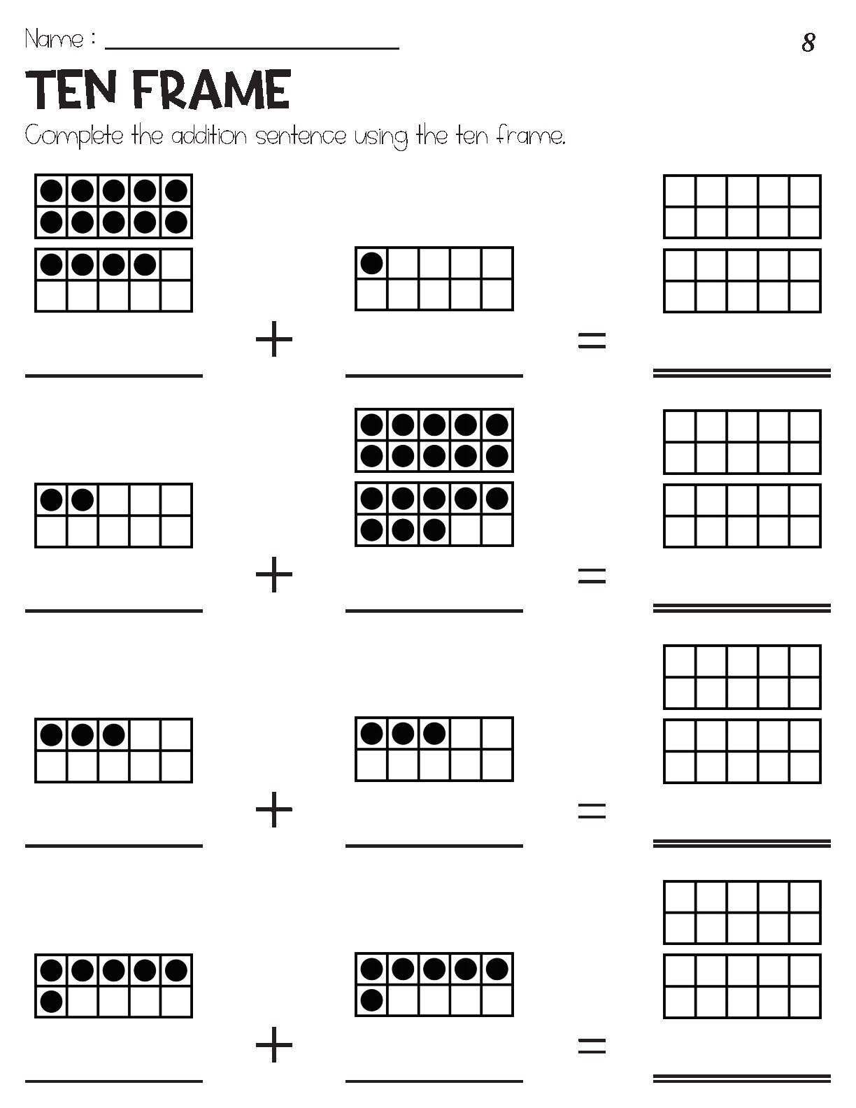 Addition Sums to 20 With Ten Frame Pictures Worksheets - Etsy