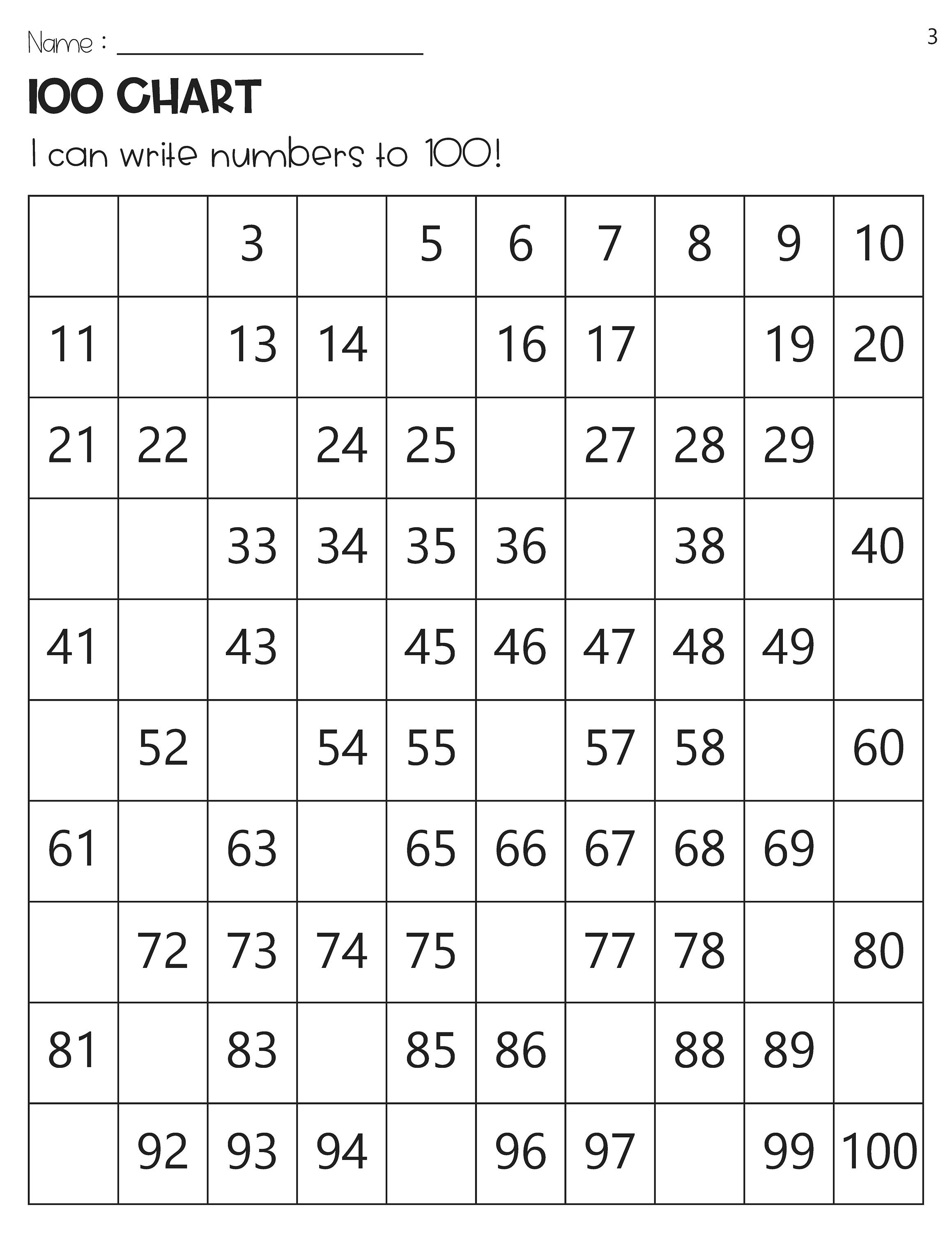 100 Chart Missing Numbers Worksheets - Etsy