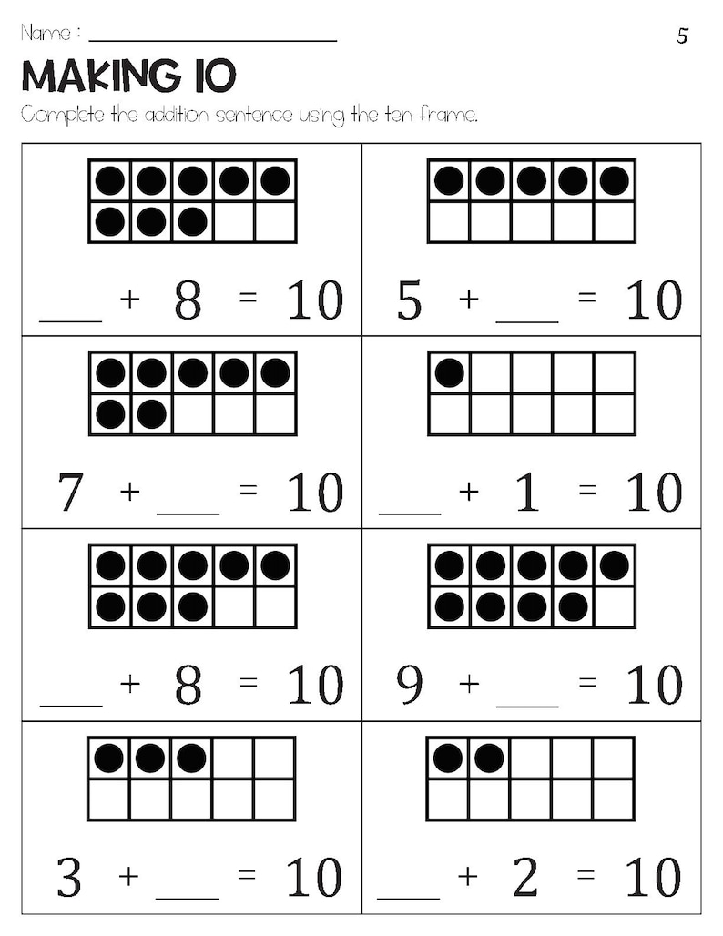 Making 10 Addition With Ten Frame Worksheets - Etsy