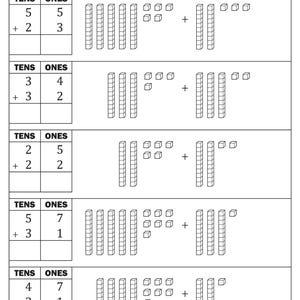 2 Digit Addition Without Regrouping With Base Ten Blocks Worksheets - Etsy