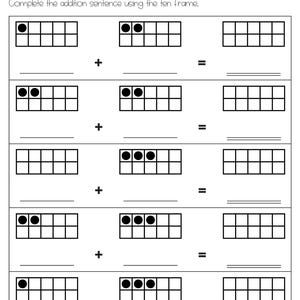Addition Within 5 With Ten Frame Pictures Worksheets - Etsy
