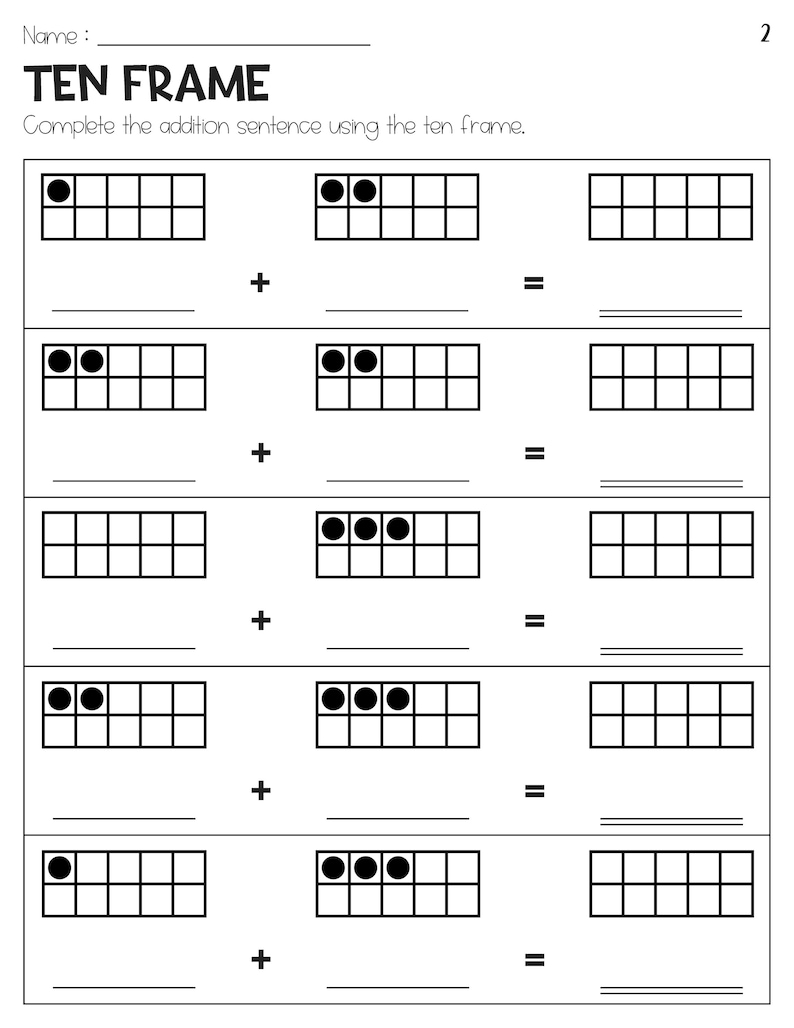 Addition Within 5 With Ten Frame Pictures Worksheets - Etsy