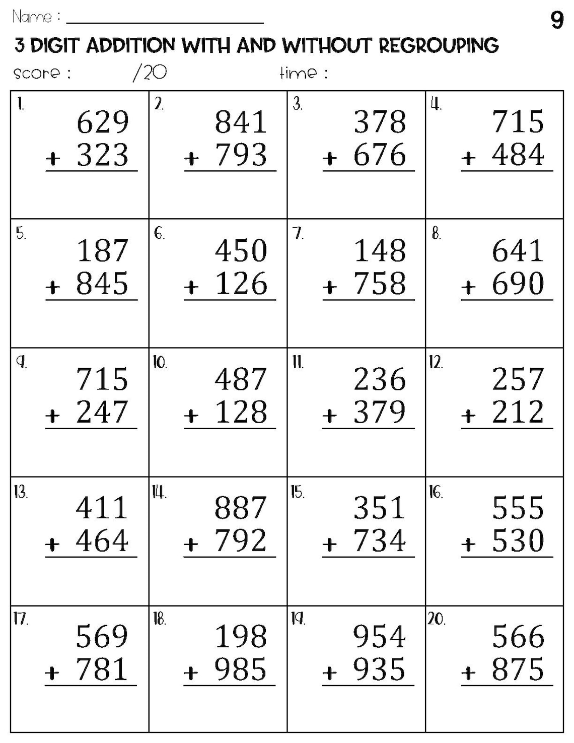 Three Digit Addition With and Without Regrouping Worksheets - Etsy