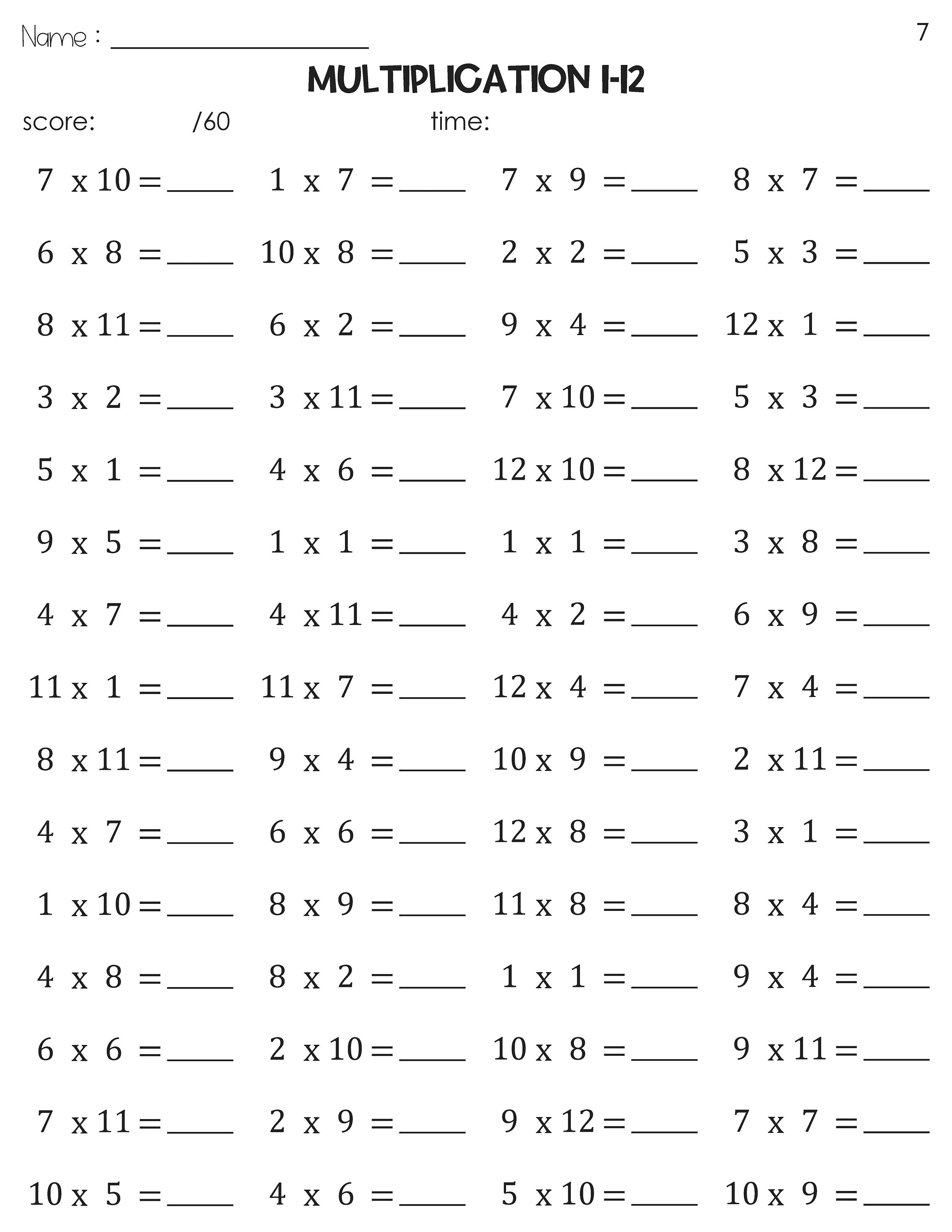 Multiplication 1-12 Math Timed Tests Speed Drills Worksheets - Etsy