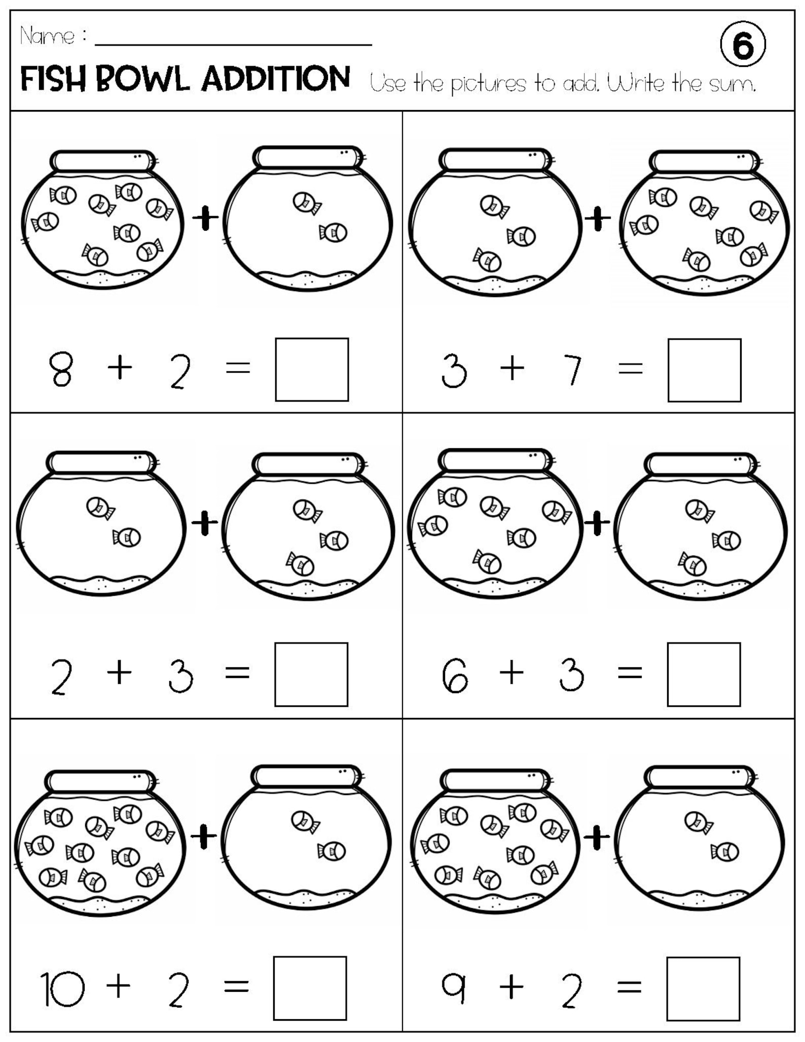 Addition With Pictures Sum up to 20 Worksheets Adding Fish Bowls ...