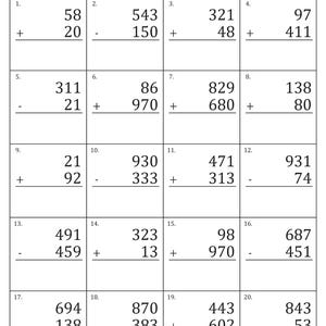 2 and 3 Digit Mixed Addition and Subtraction With Some Regrouping ...