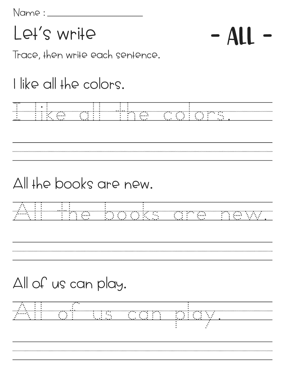Sight Word Sentences Writing and Tracing Worksheets - Etsy