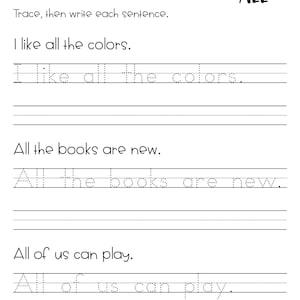 Sight Word Sentences Writing and Tracing Worksheets - Etsy
