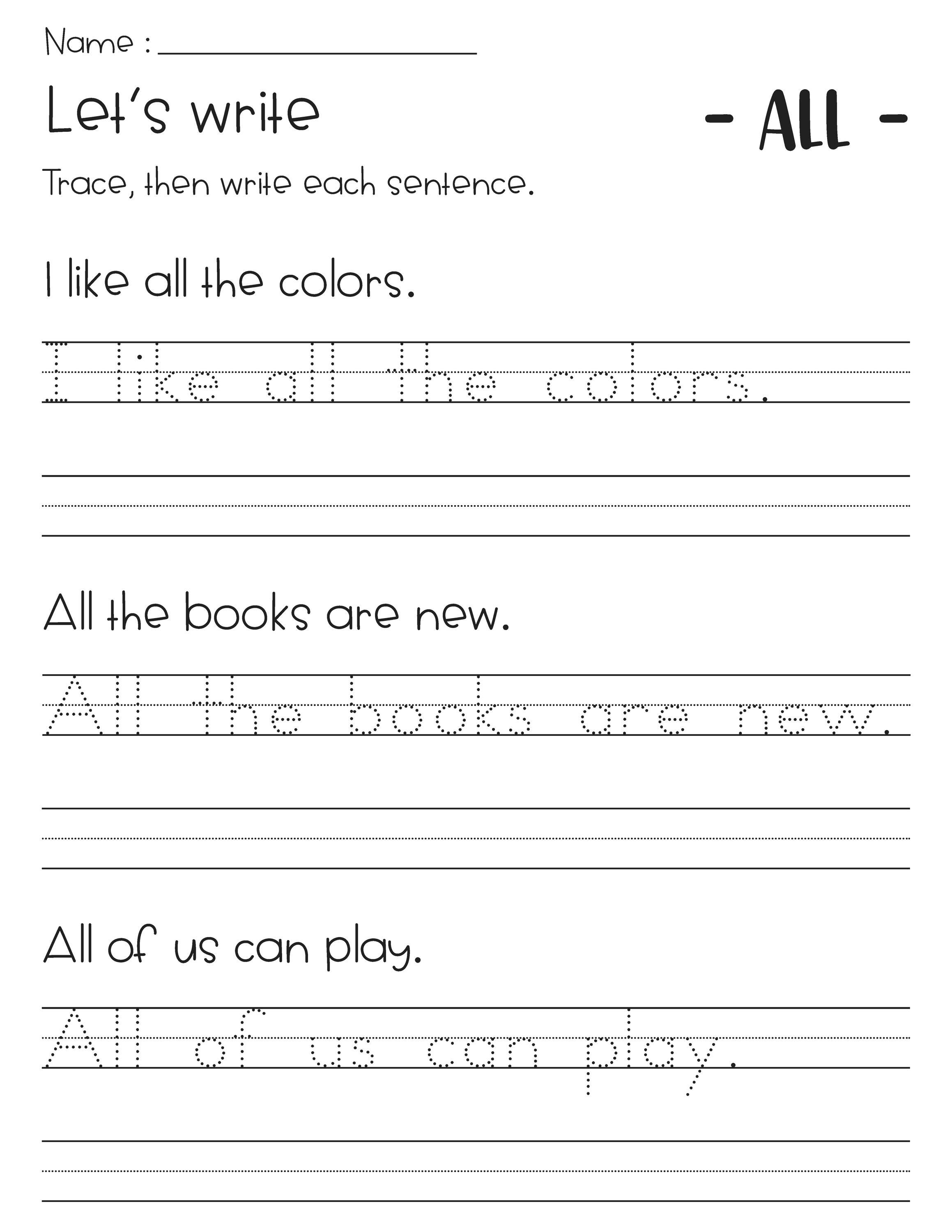 Sight Word Sentences Writing and Tracing Worksheets - Etsy