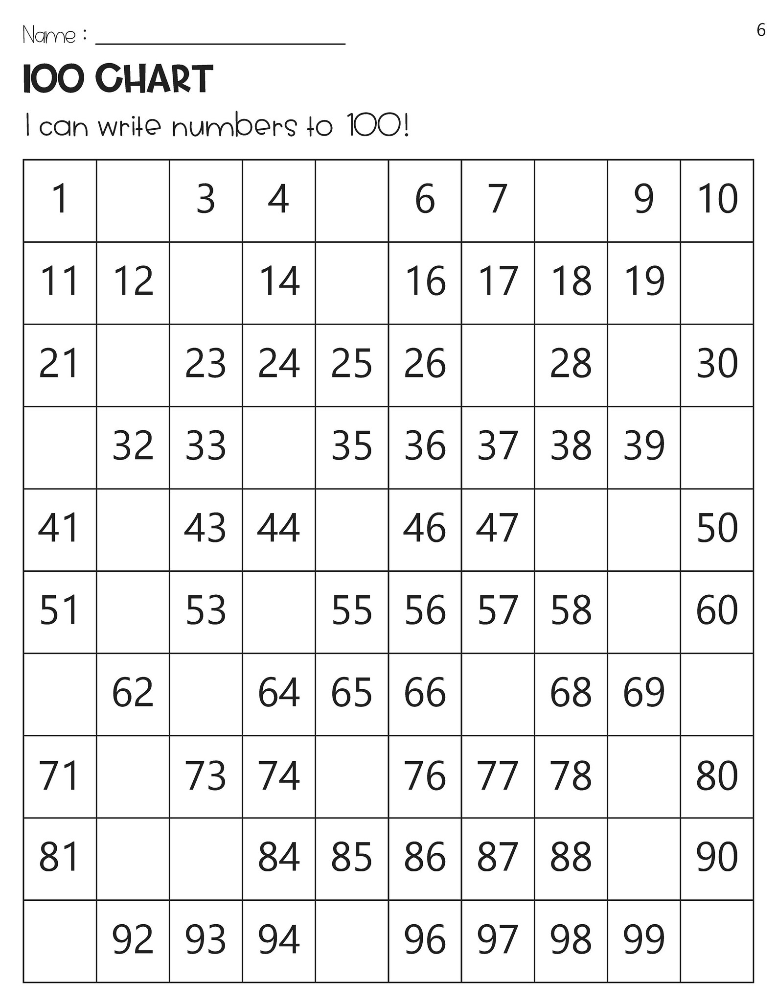 100 Chart Missing Numbers Worksheets - Etsy