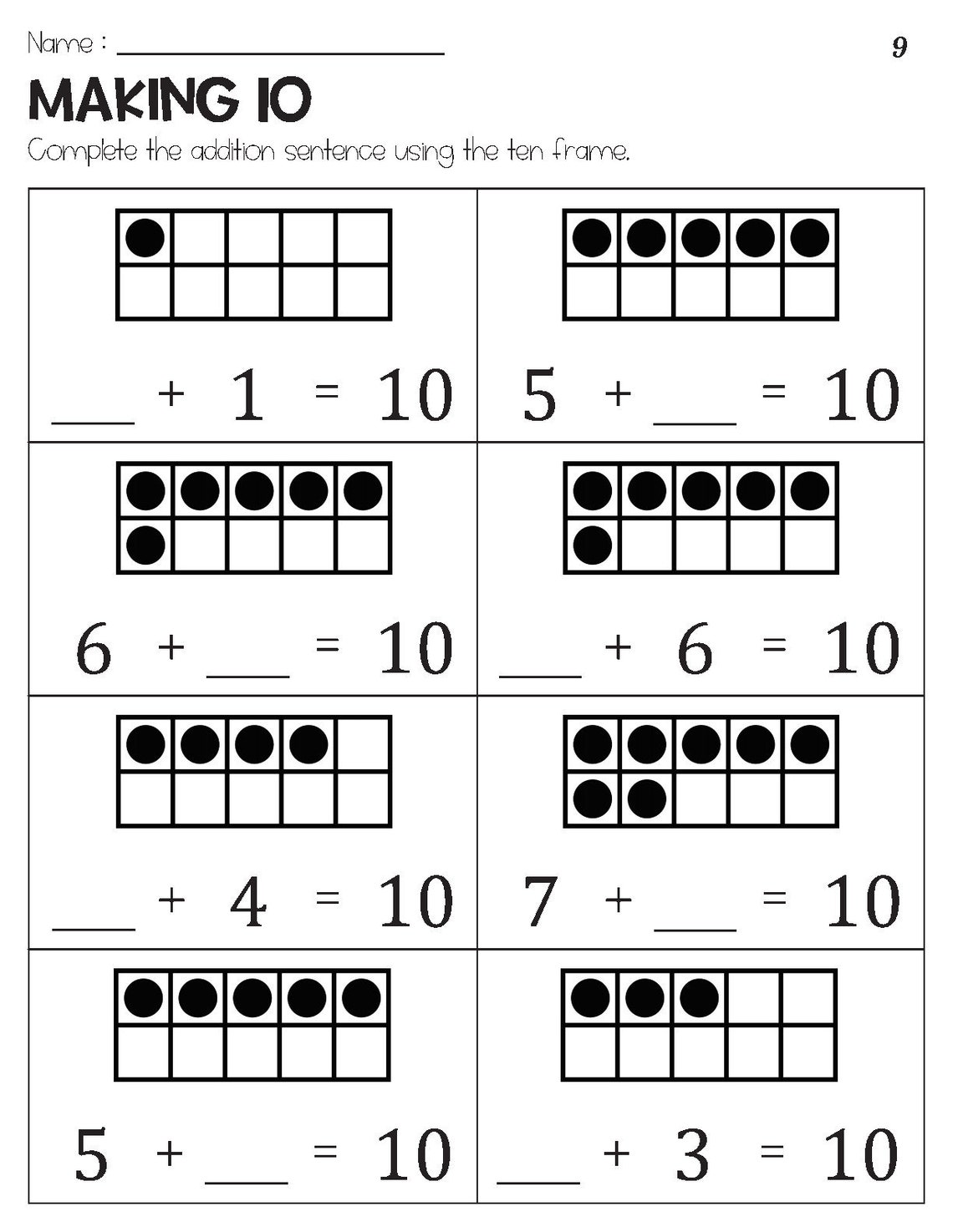 Making 10 Addition With Ten Frame Worksheets - Etsy
