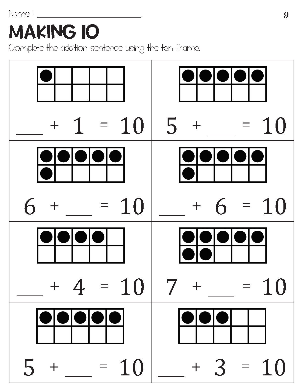 Making 10 Addition With Ten Frame Worksheets - Etsy