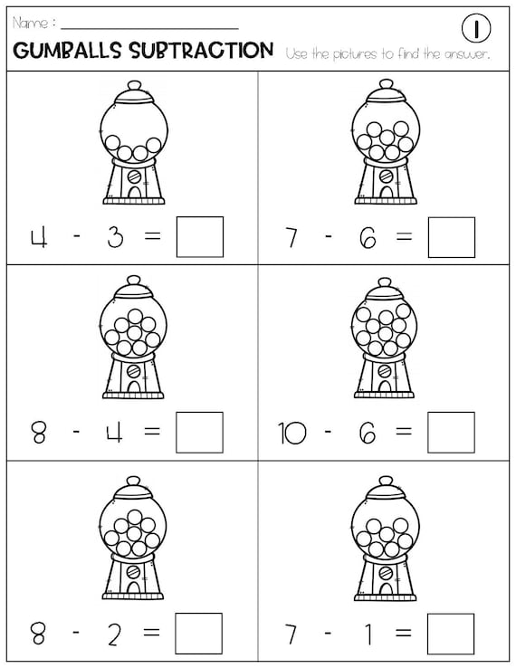 Subtraction With Pictures Within 10 Worksheets Subtracting | Etsy