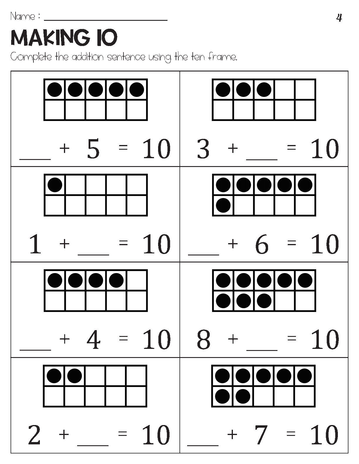 Making 10 Addition With Ten Frame Worksheets - Etsy