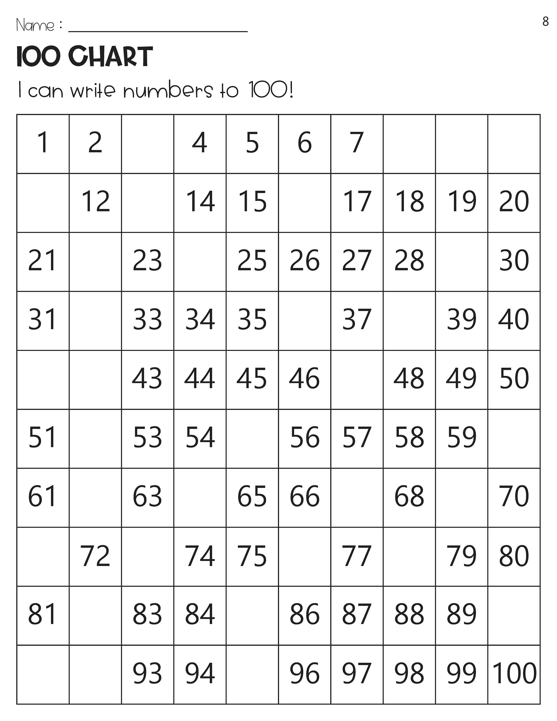 100 Chart Missing Numbers Worksheets - Etsy