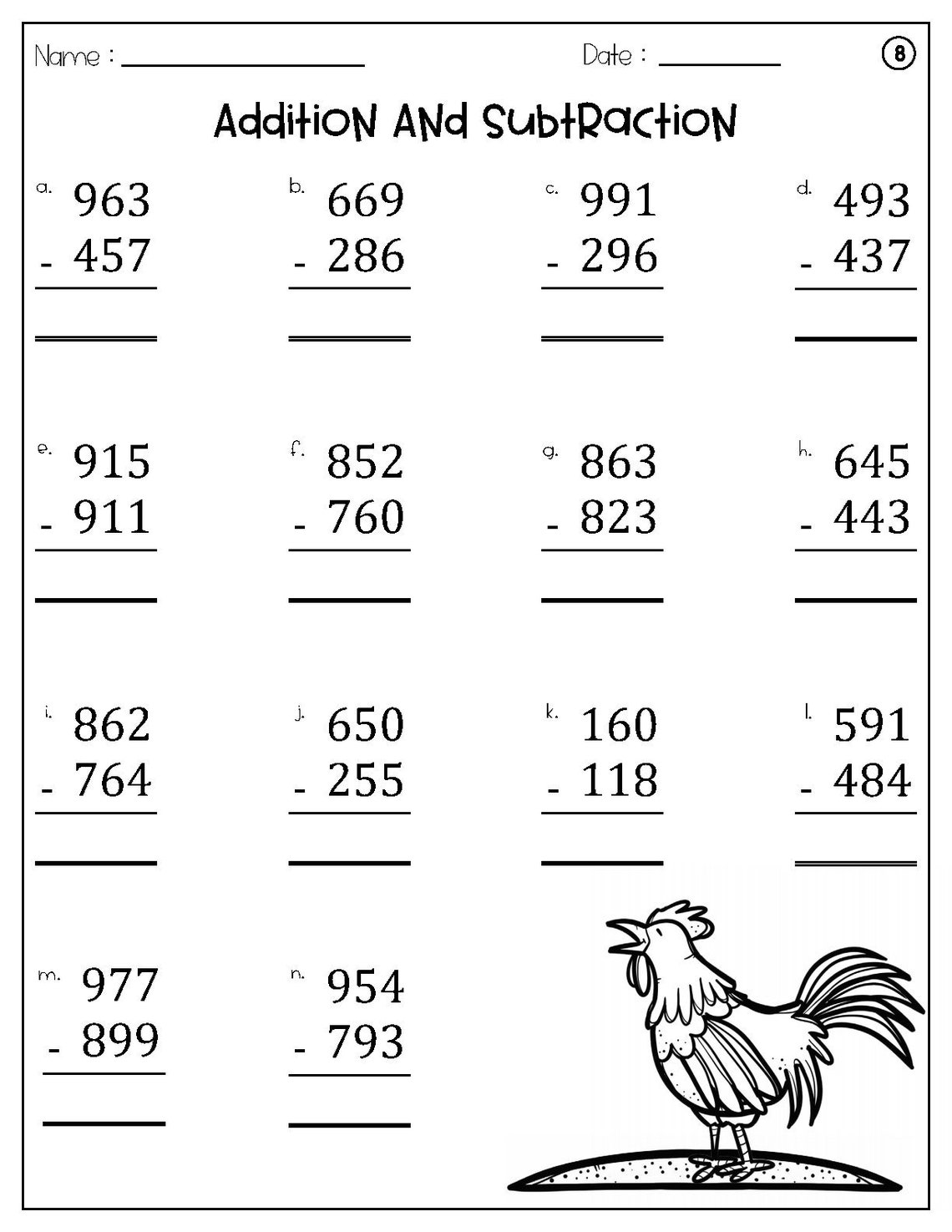 3 Digit Addition and Subtraction Worksheets - SET2 Farm Theme Math ...