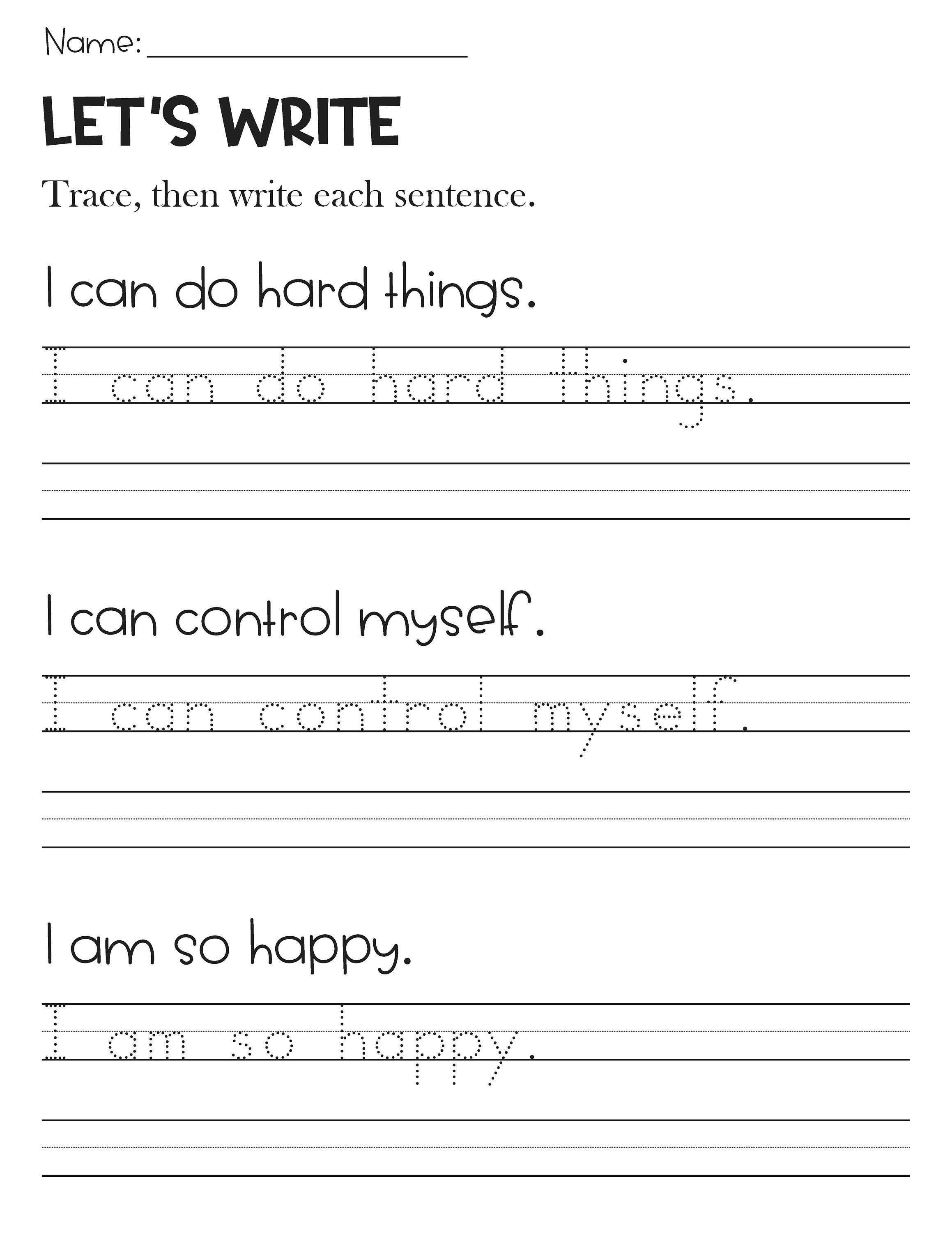 Sentence Writing and Tracing Handwriting Practice Worksheets - Positive ...