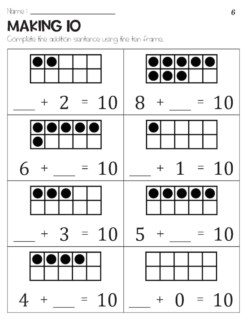 Making 10 Addition With Ten Frame Worksheets - Etsy