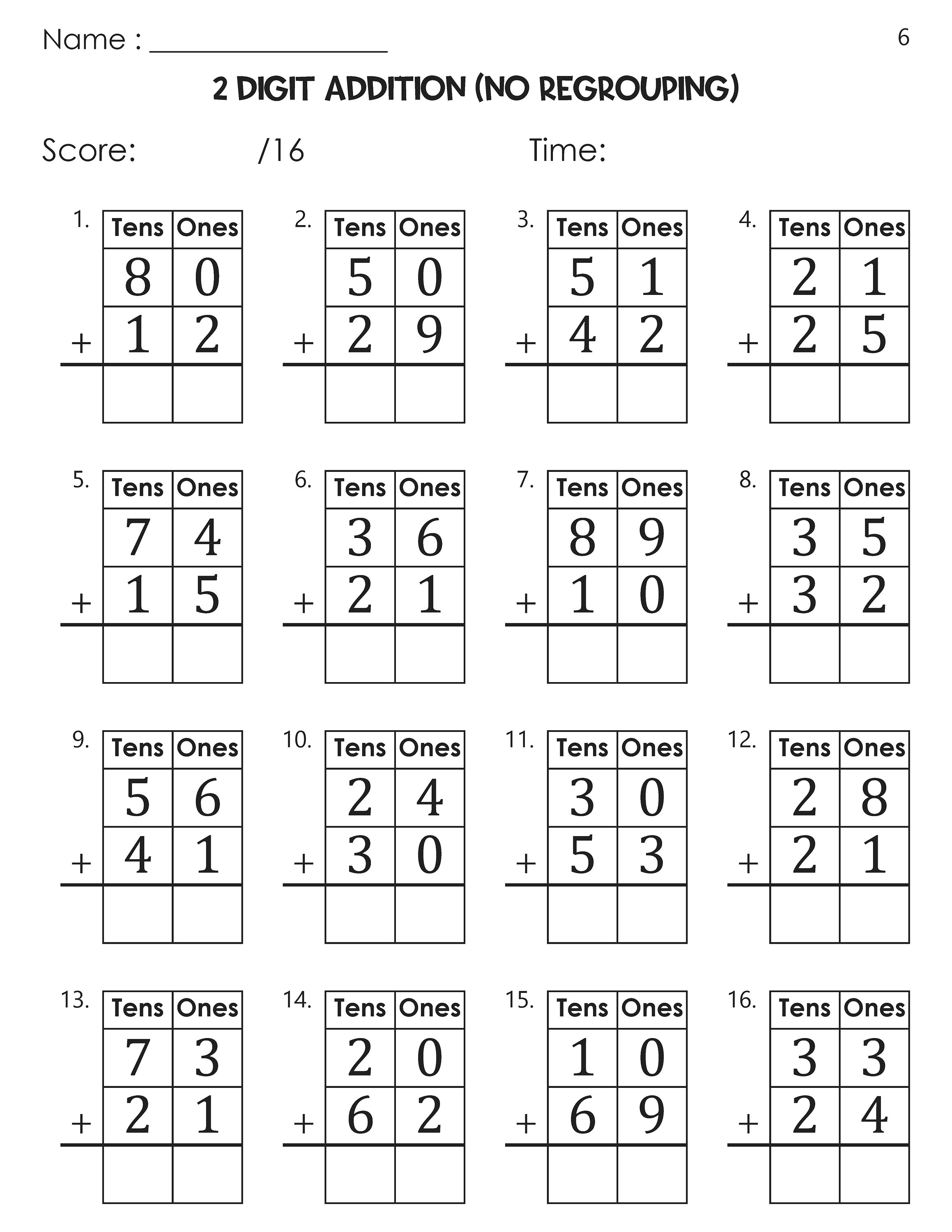 Two Digit Addition With Tens and Ones Without Regrouping Worksheets - Etsy