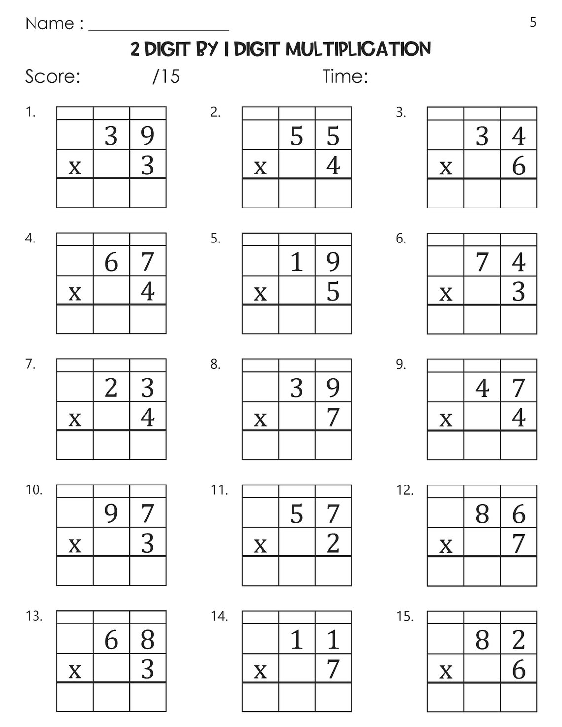 2 Digit by 1 Digit Multiplication With Grid Worksheets - Etsy