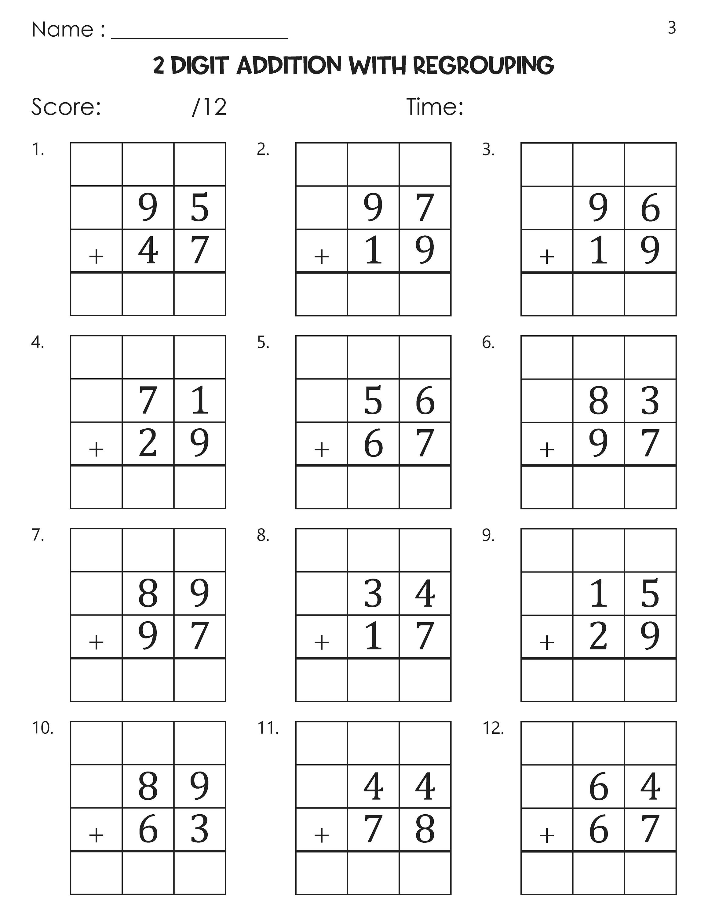 Double Digit Addition With Regrouping Worksheet Pack Have Fun Teaching