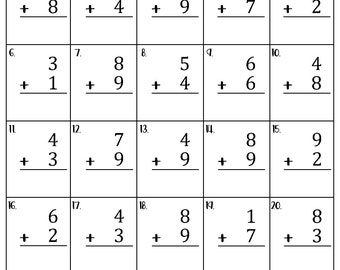 50 Single Digit Addition Worksheets - Etsy