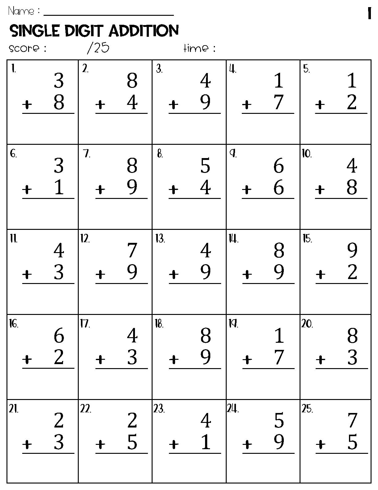 Single Digit Addition Worksheets - Etsy